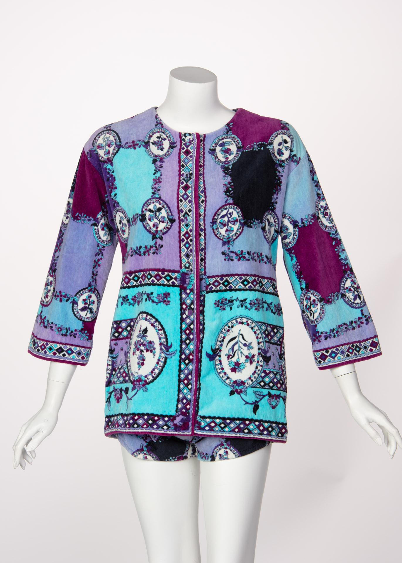 1960s Emilio Pucci Purple Turquoise Velvet Terry Romper Cover-Up For ...