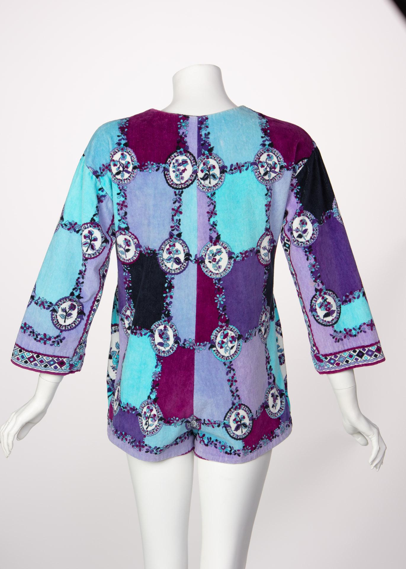1960s Emilio Pucci Purple Turquoise Velvet Terry Romper Cover-Up For ...