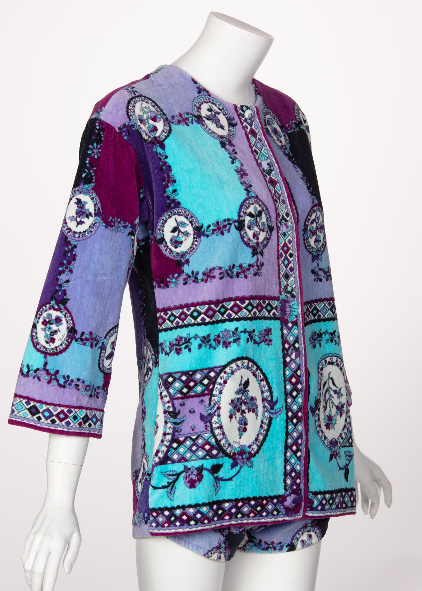 1960s Emilio Pucci Purple Turquoise Velvet Terry Romper Cover-Up For ...
