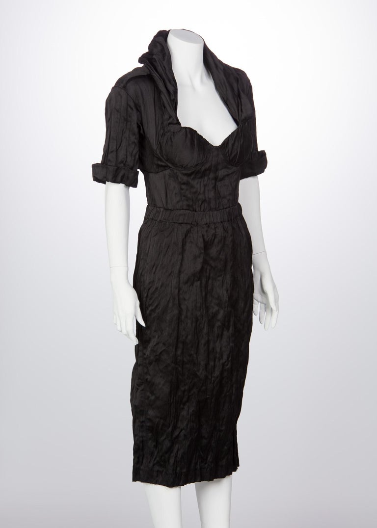 2009 Prada Runway Black Bustier Shawl Collar Cut-Out Back Dress at ...