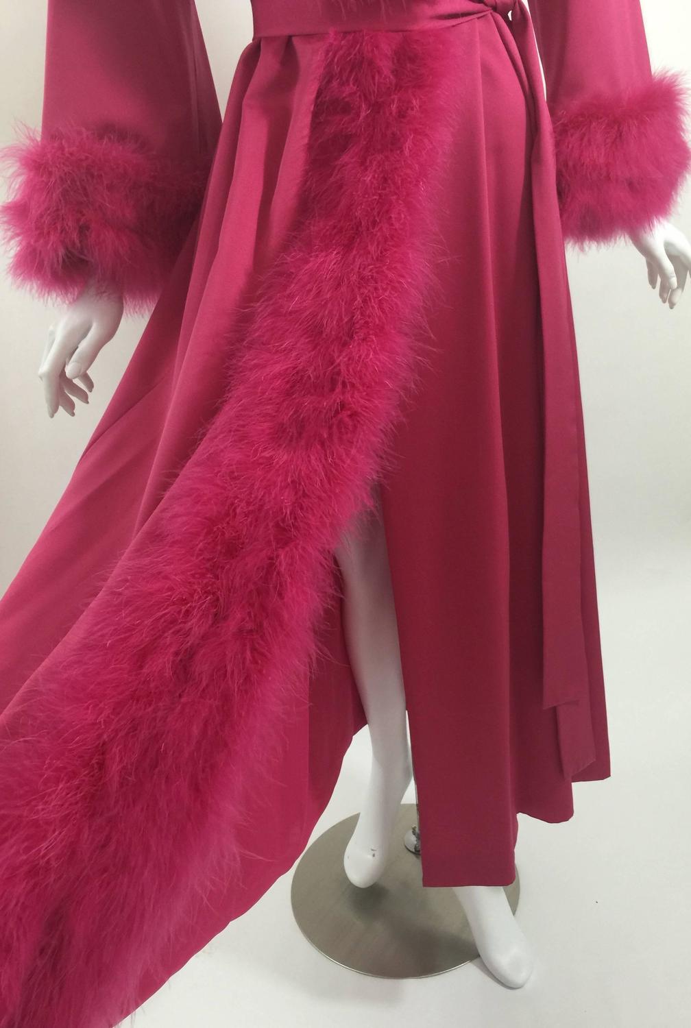 A Magnificent Magenta Marabou Feather Trimmed Caftan and Robe Vintage ...