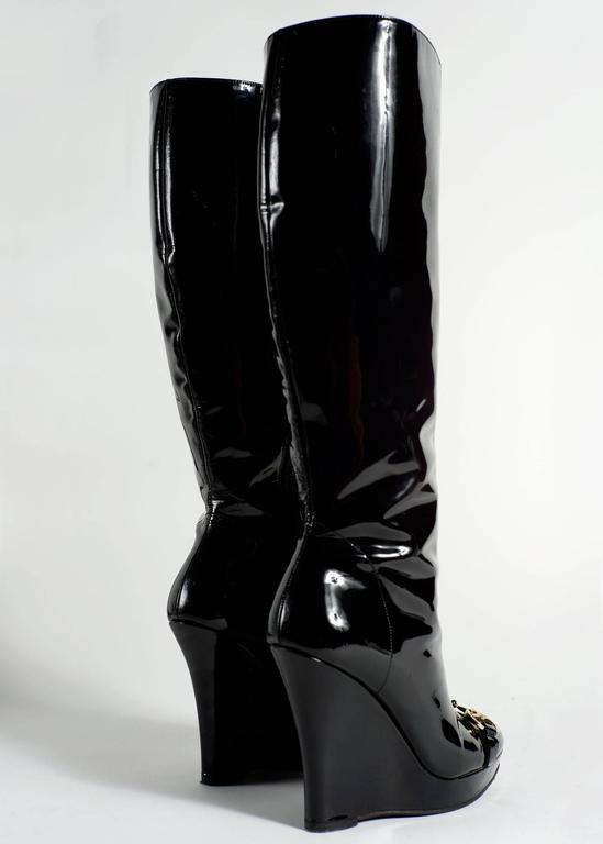 Gucci Patent Leather High Wedge Boots at 1stDibs | gucci horsebit wedges