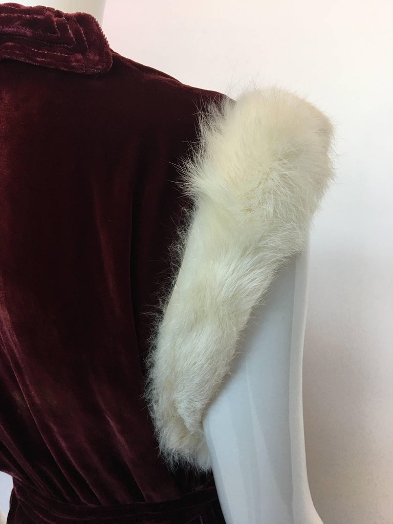 1930's Burgundy Velvet Dress with Rabbit Fur Trimmed Sleeves For Sale ...