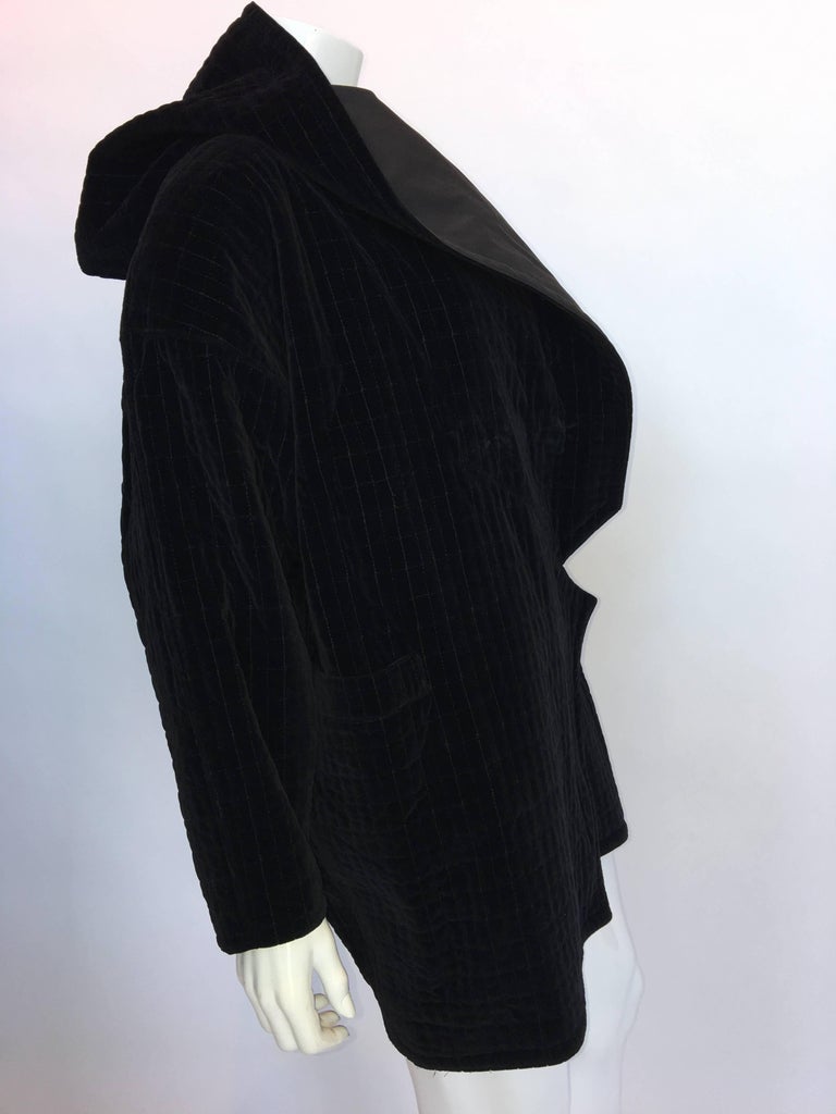 1980s Versace Black Quilted Cotton Velvet Oversized Hooded Jacket For ...