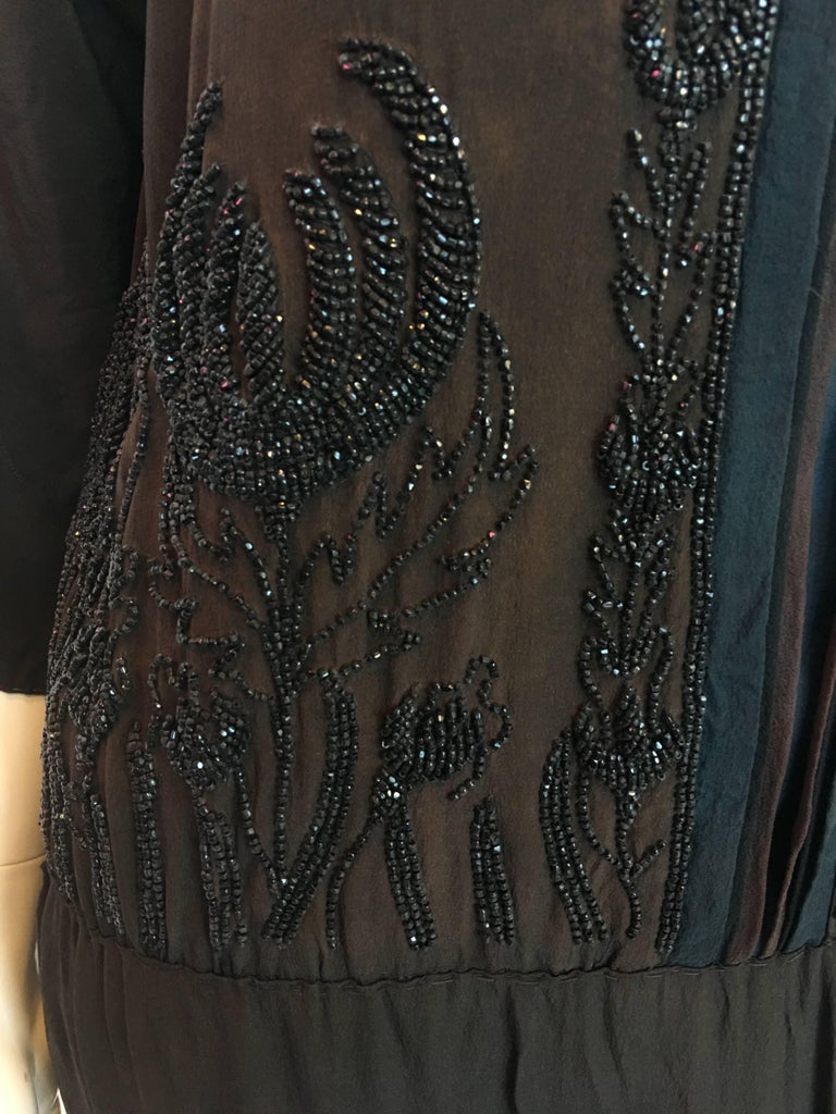 Beaded Black / Blue / Brown Silk Crepe Flapper Dress, 1920s For Sale at ...