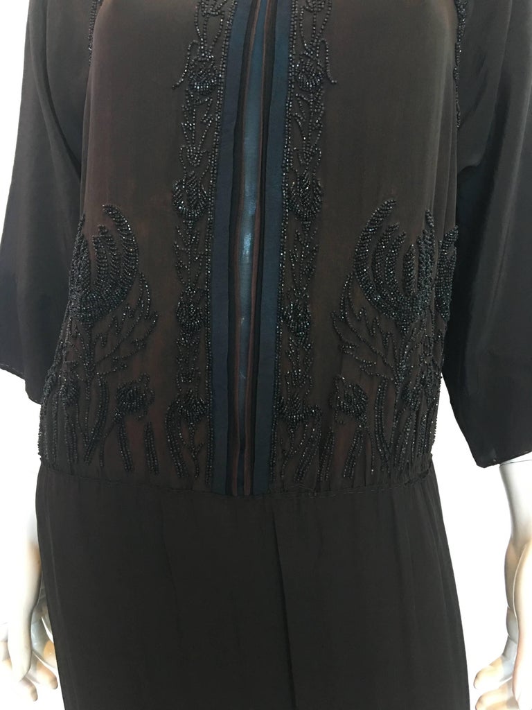 Beaded Black / Blue / Brown Silk Crepe Flapper Dress, 1920s For Sale at ...
