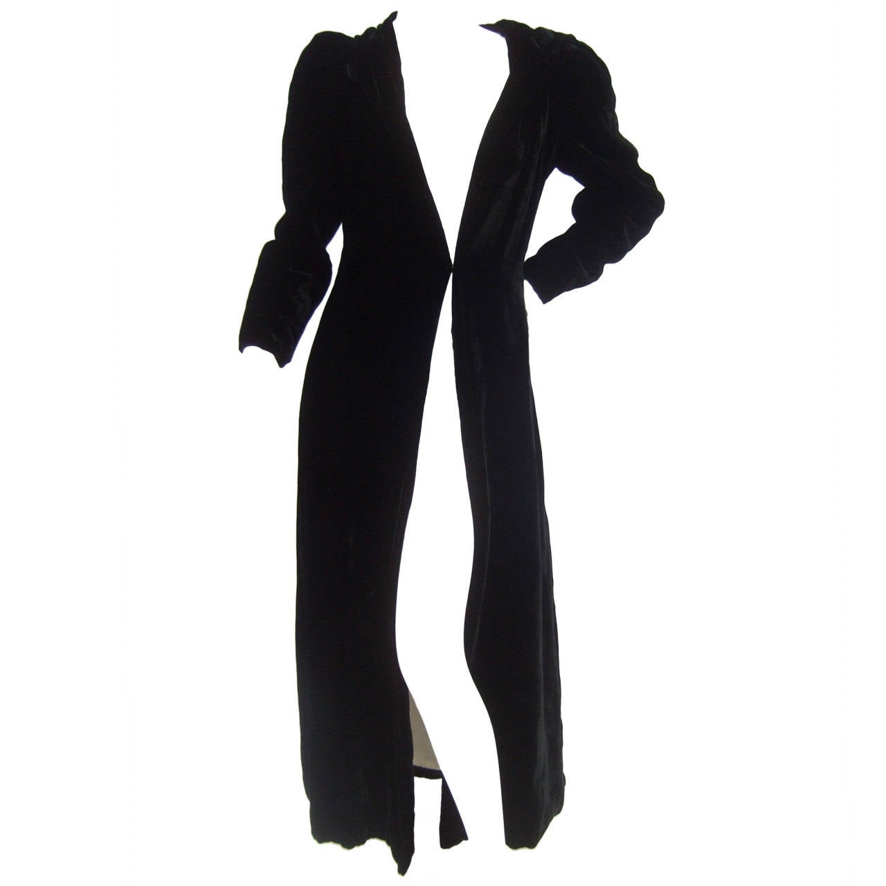 Dramatic Black Silk Velvet Hooded Evening Coat c 1960 at 1stDibs ...