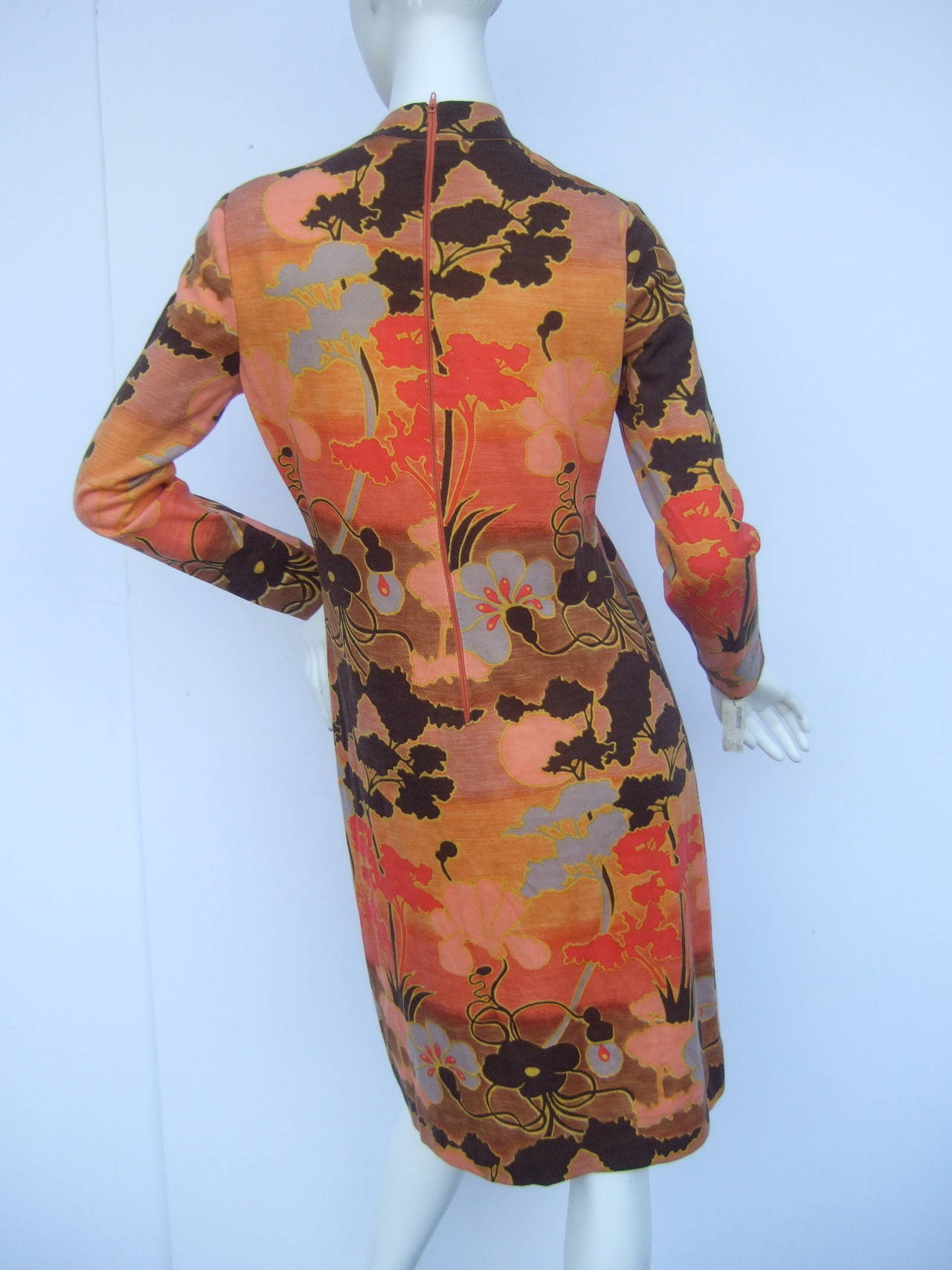 Italian Floral Print Merino Wool Knit Dress c 1970s at 1stDibs