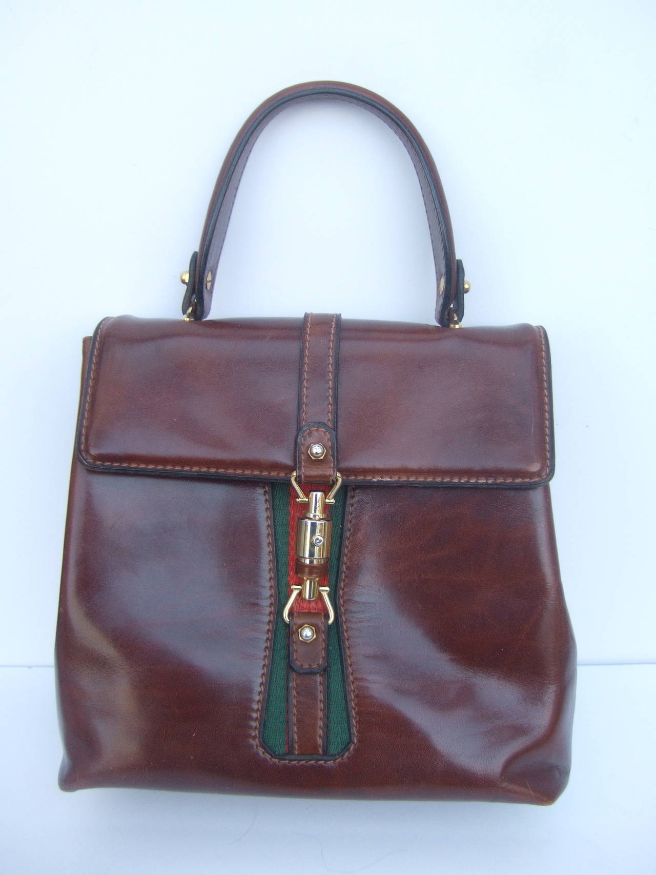 1970s Italian Caramel Brown Leather Handbag Designed by Antinori at 1stDibs