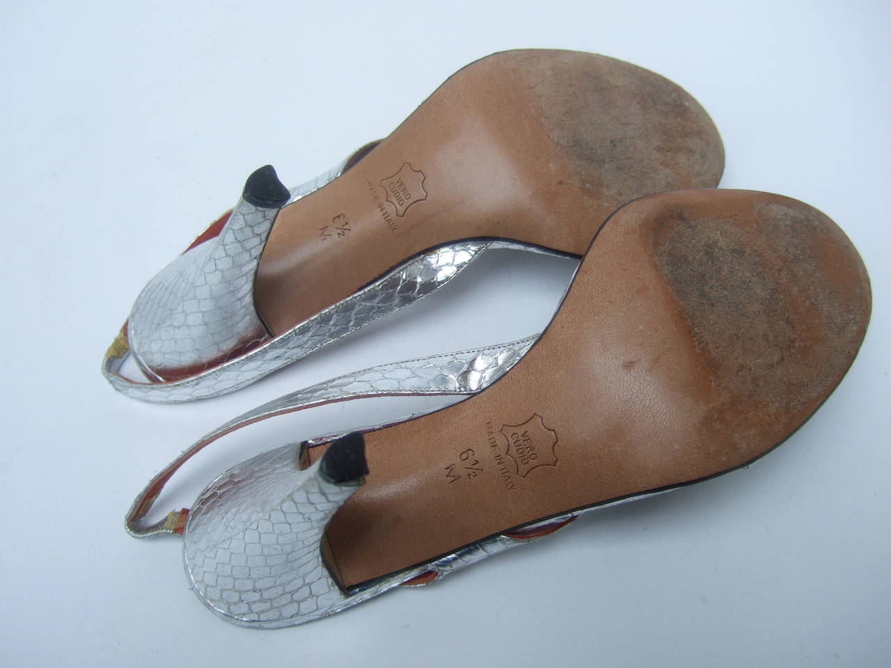 Yves Saint Laurent Paris Silver Snakeskin Heels US Size 6.5 M at 1stDibs