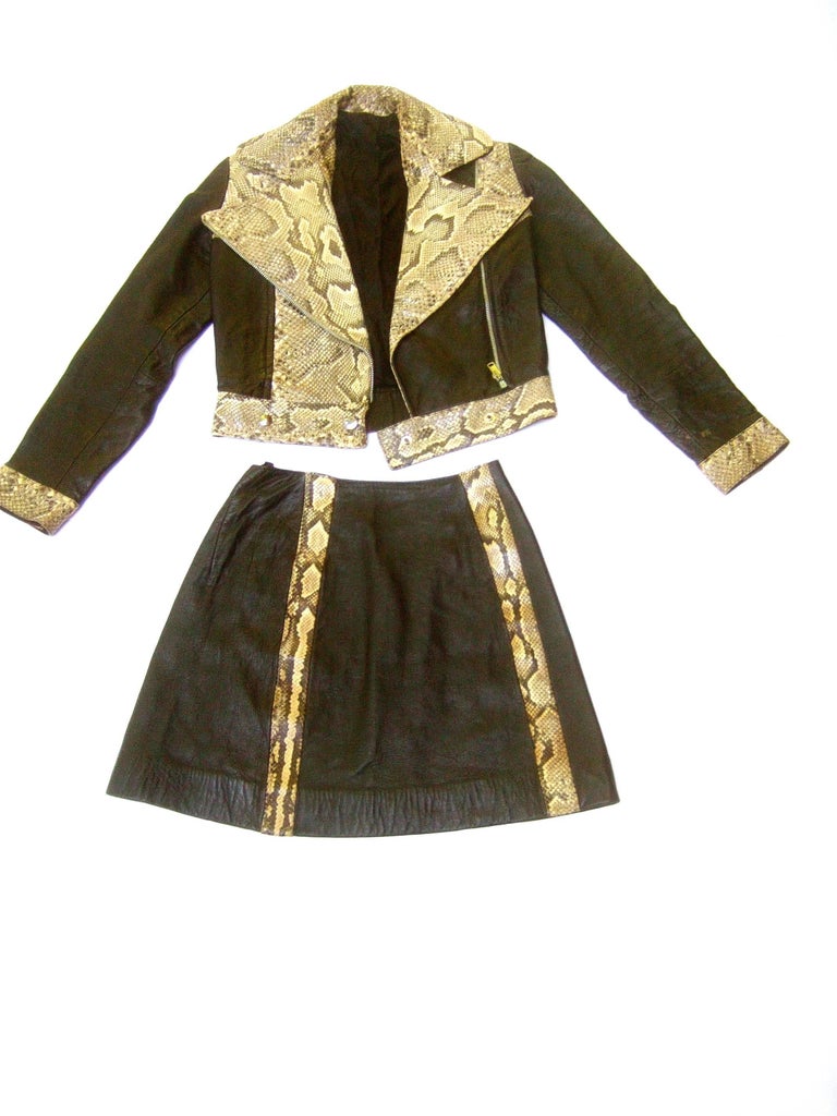 Ossie Clark Couture Brown Leather and Snakeskin Suit. Unlabelled. Late ...