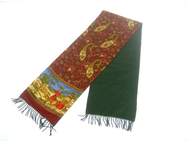 Salvatore Ferragamo Silk and Cashmere Oblong Hunt Scene Scarf 67 x 12 ...