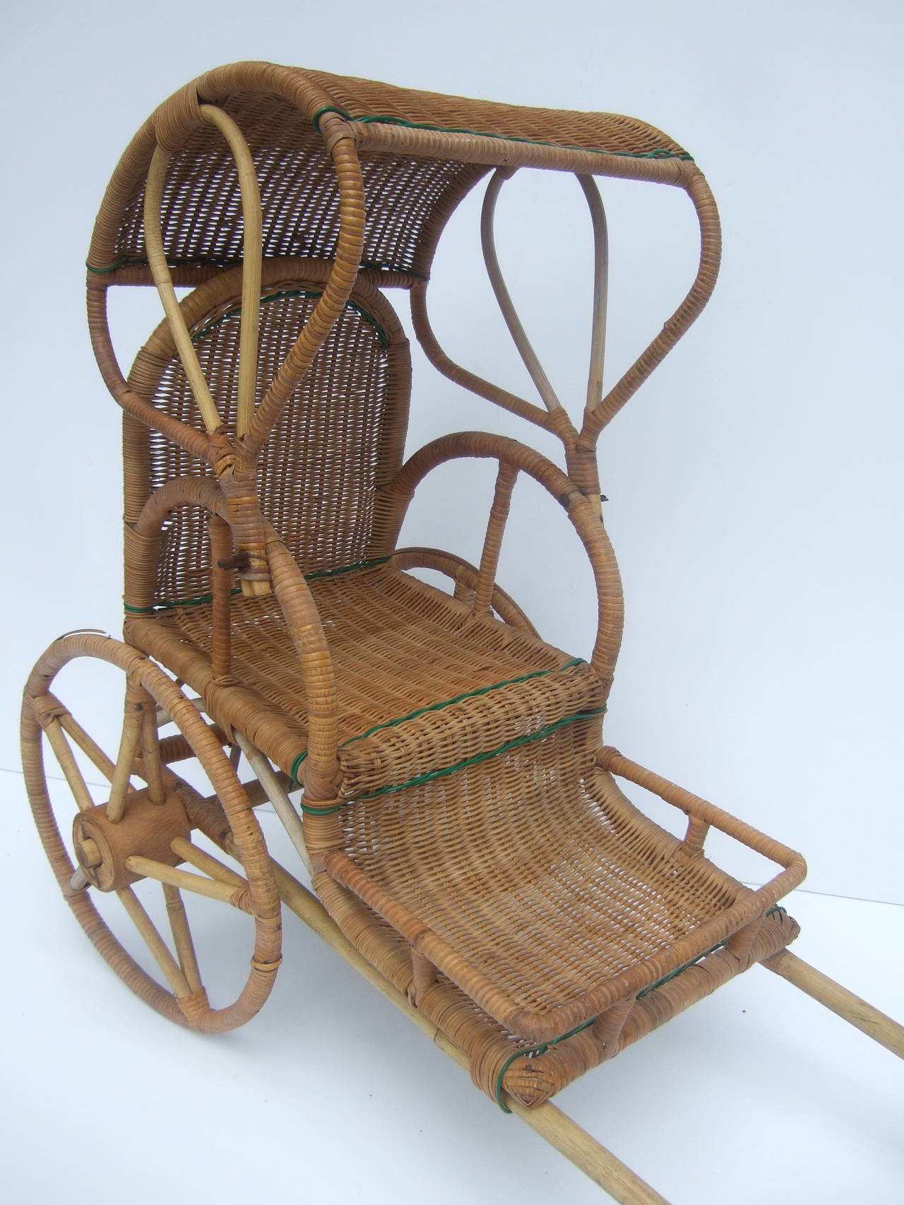 Exotic Wicker Handmade Pulled Child's Rickshaw c 1950 For Sale at ...