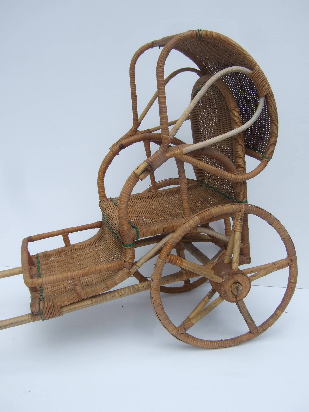 Exotic Wicker Handmade Pulled Child's Rickshaw c 1950 For Sale at ...