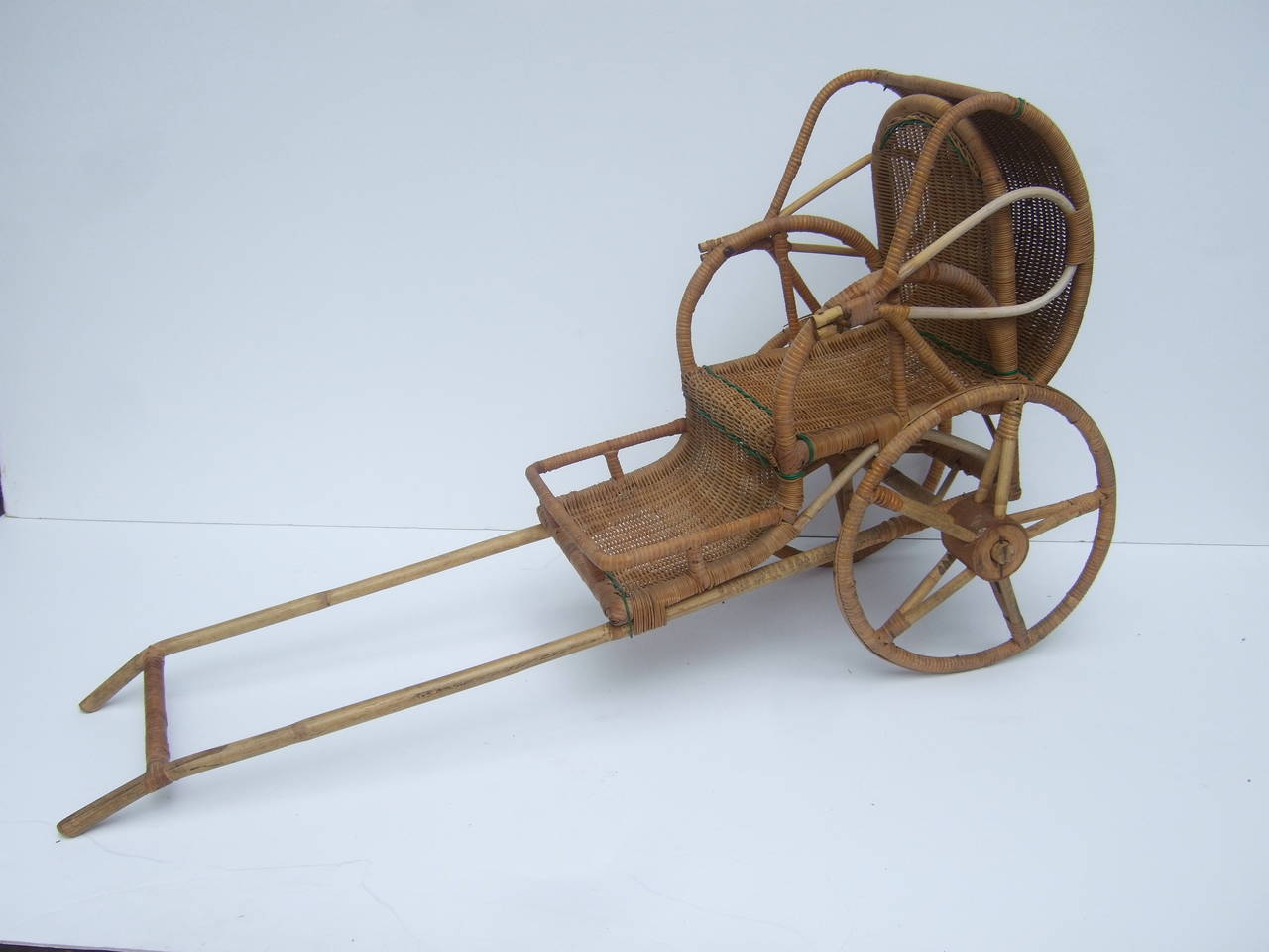 Exotic Wicker Handmade Pulled Child's Rickshaw c 1950 For Sale at ...