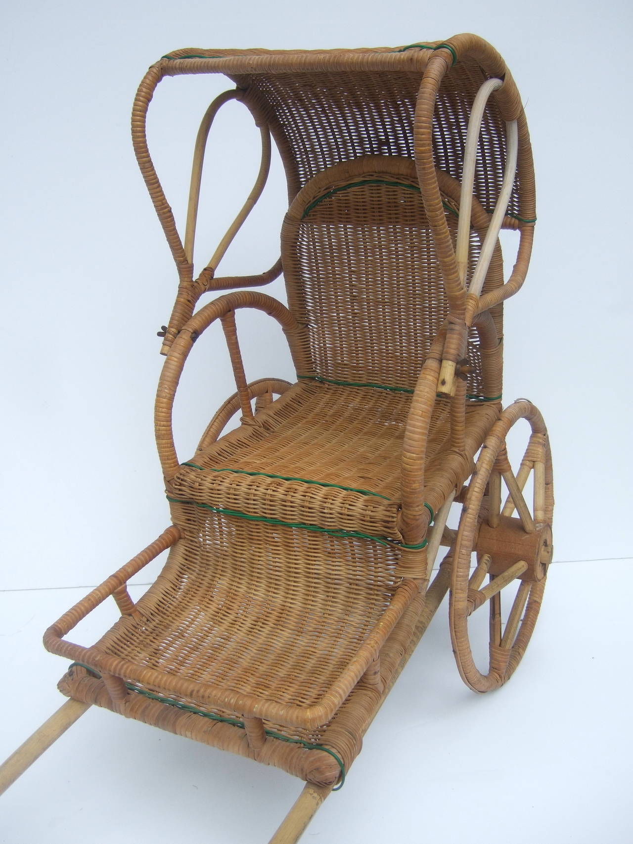Exotic Wicker Handmade Pulled Child's Rickshaw c 1950 For Sale at ...