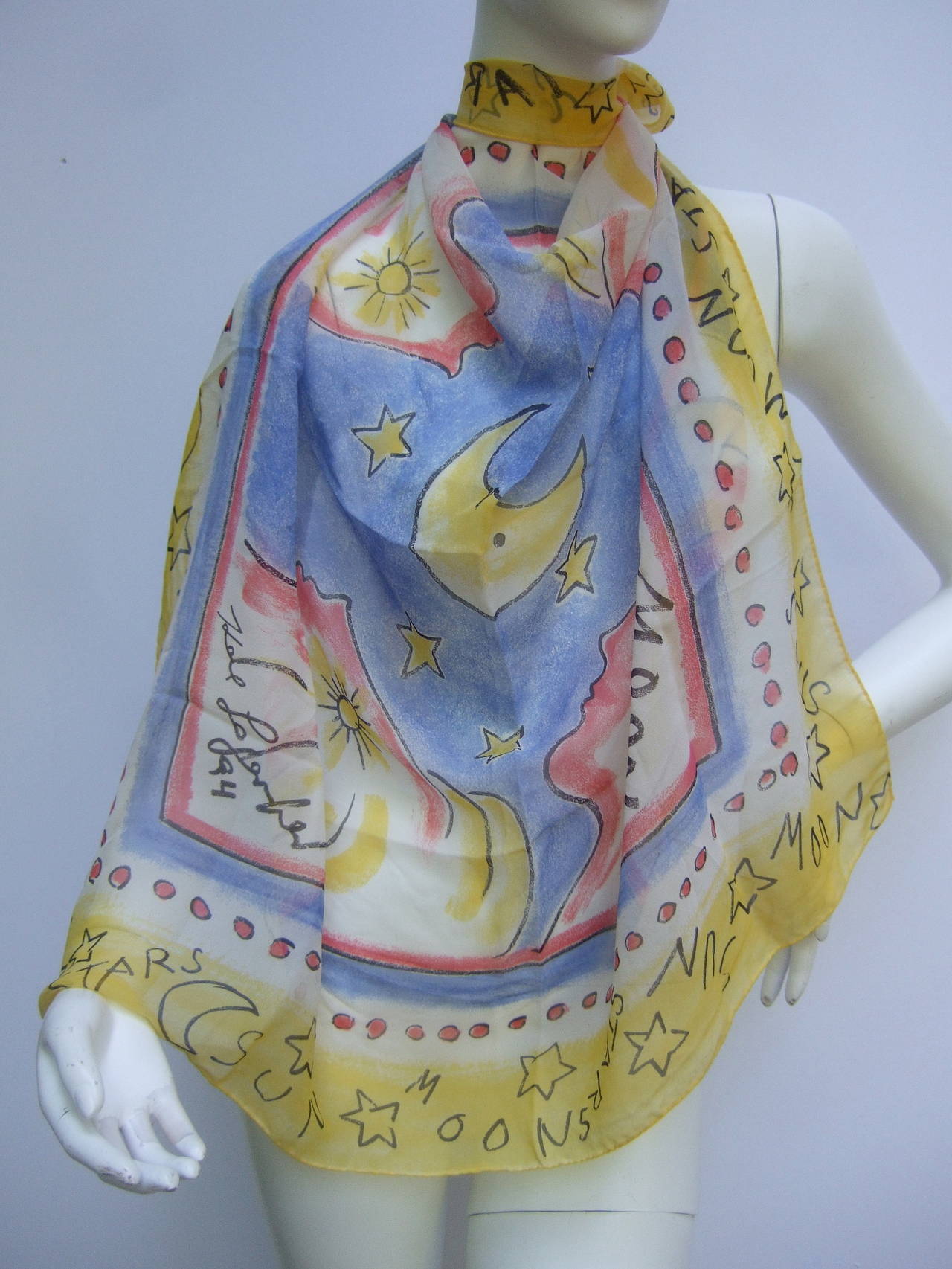 Karl Lagerfeld Silk Celestial Sun, Moon and Stars Scarf Made in Italy ...