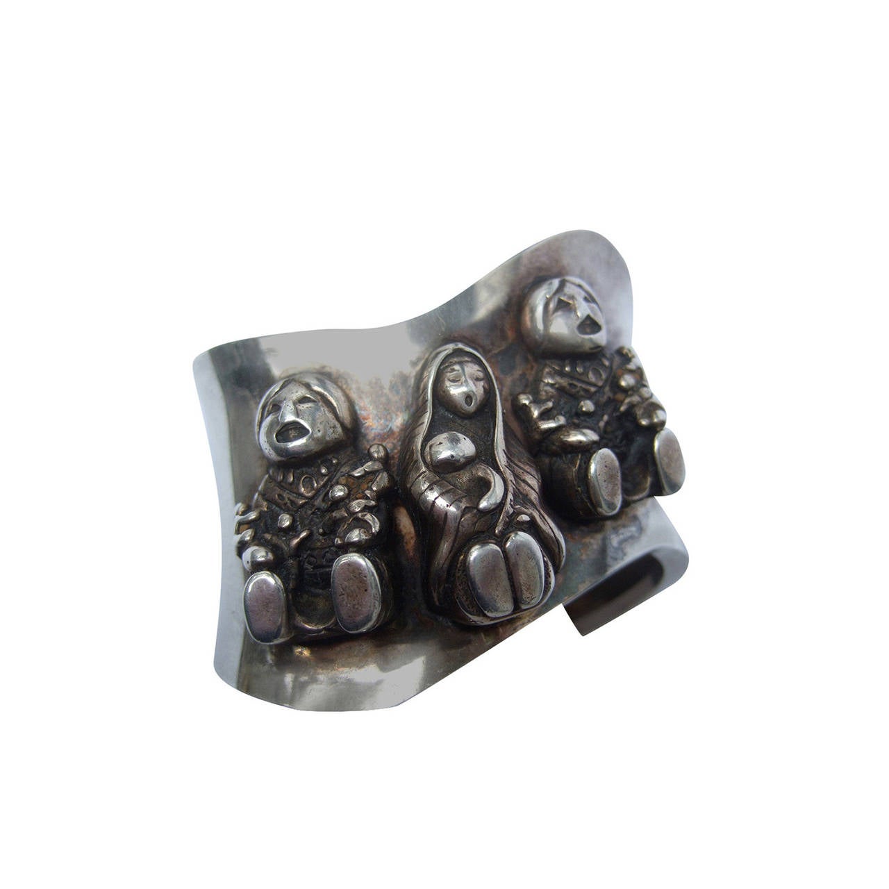 American Indian Artisan Storyteller Sterling Bracelet c 1970 at 1stDibs