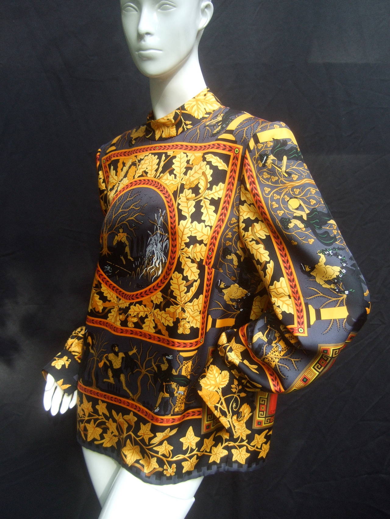 Stunning Hermes Mythical Gods of Greece Silk Blouse c 1980s at 1stDibs