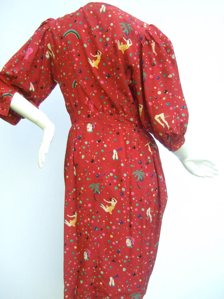 Emanuel Ungaro Paris Crimson Silk Circus Print Dress Size 6 c 1980 at ...