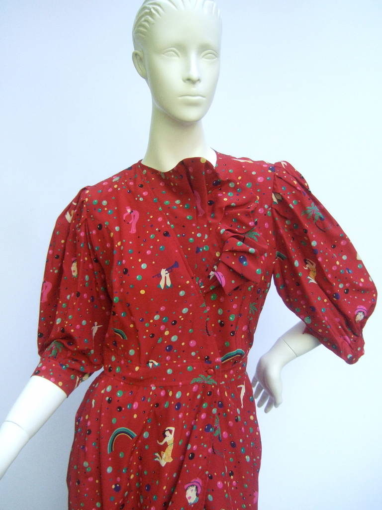 Emanuel Ungaro Paris Crimson Silk Circus Print Dress Size 6 c 1980 at ...