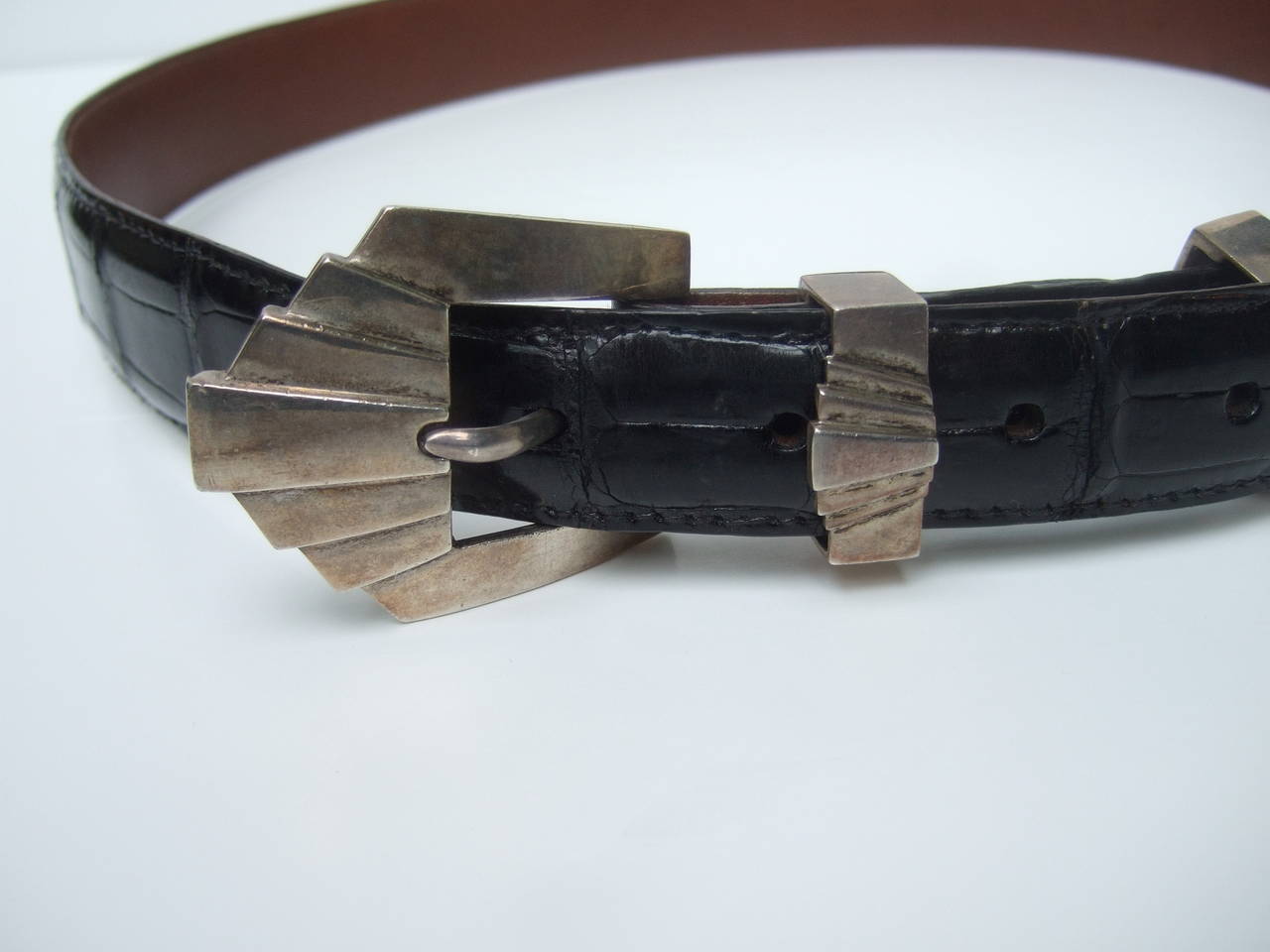 Sterling Silver Black Alligator Belt Designed by Alexander Kalifano at ...