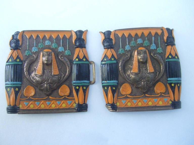 Egytian Revival Enamel Pharaoh Belt Buckles c 1950s at 1stDibs