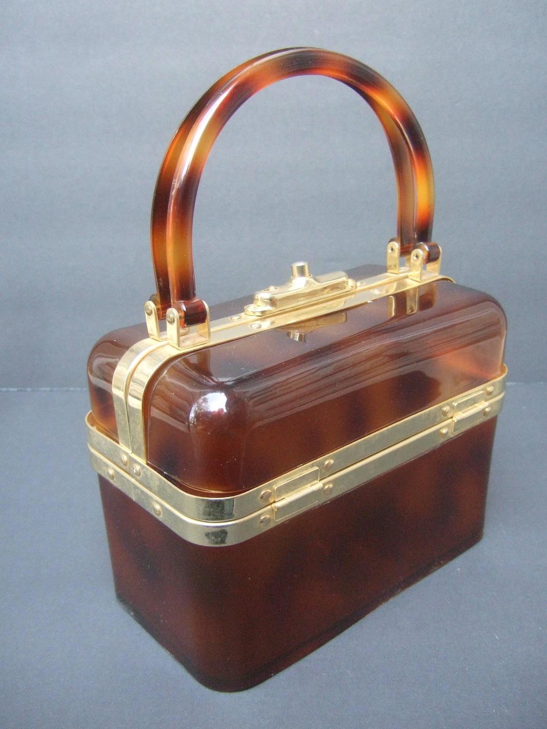 Sleek Tortoise Shell Lucite Handbag Made in France c 1970 For Sale at ...