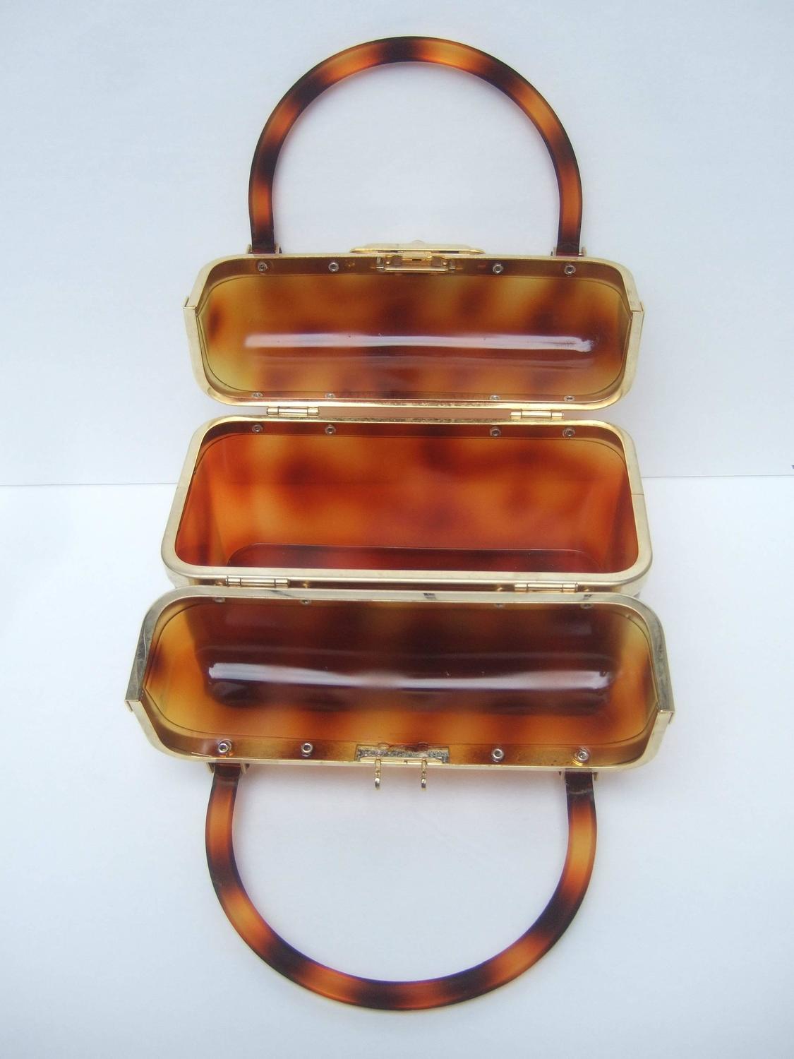 Sleek Tortoise Shell Lucite Handbag Made in France c 1970 For Sale at ...