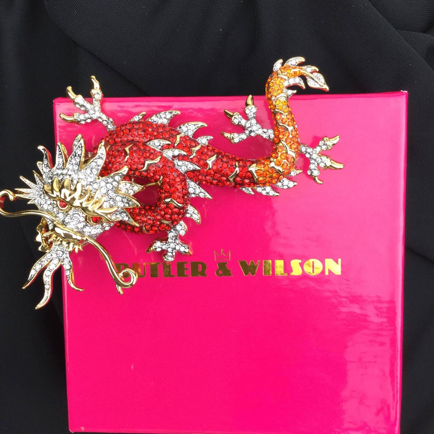 Sparkling Red Chinese Dragon Pin by Butler and Wilson. Huge. at 1stdibs