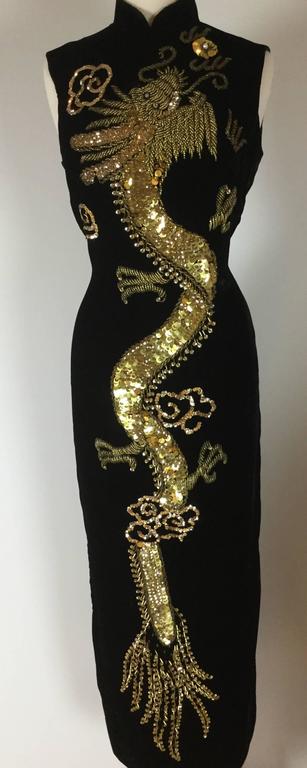 Red Carpet Worthy 1950's Couture Chinese Dragon Sheath Dress. at 1stDibs