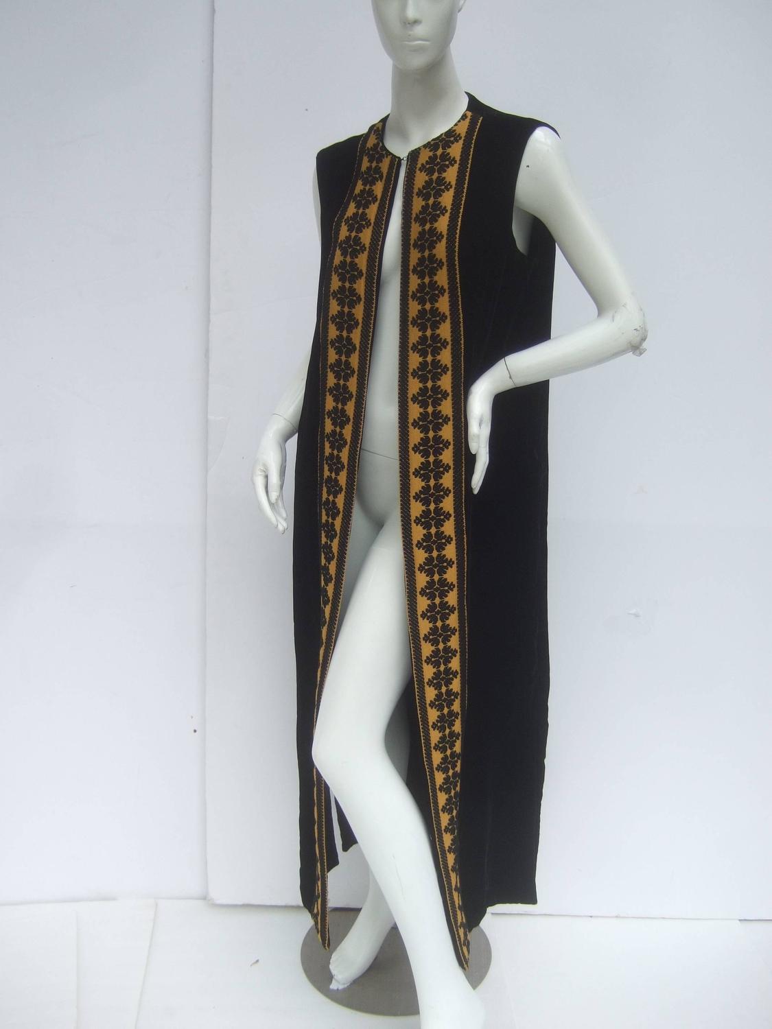 Dramatic Long Sweeping Black Silk Velvet Maxi Duster Vest c 1970s at ...