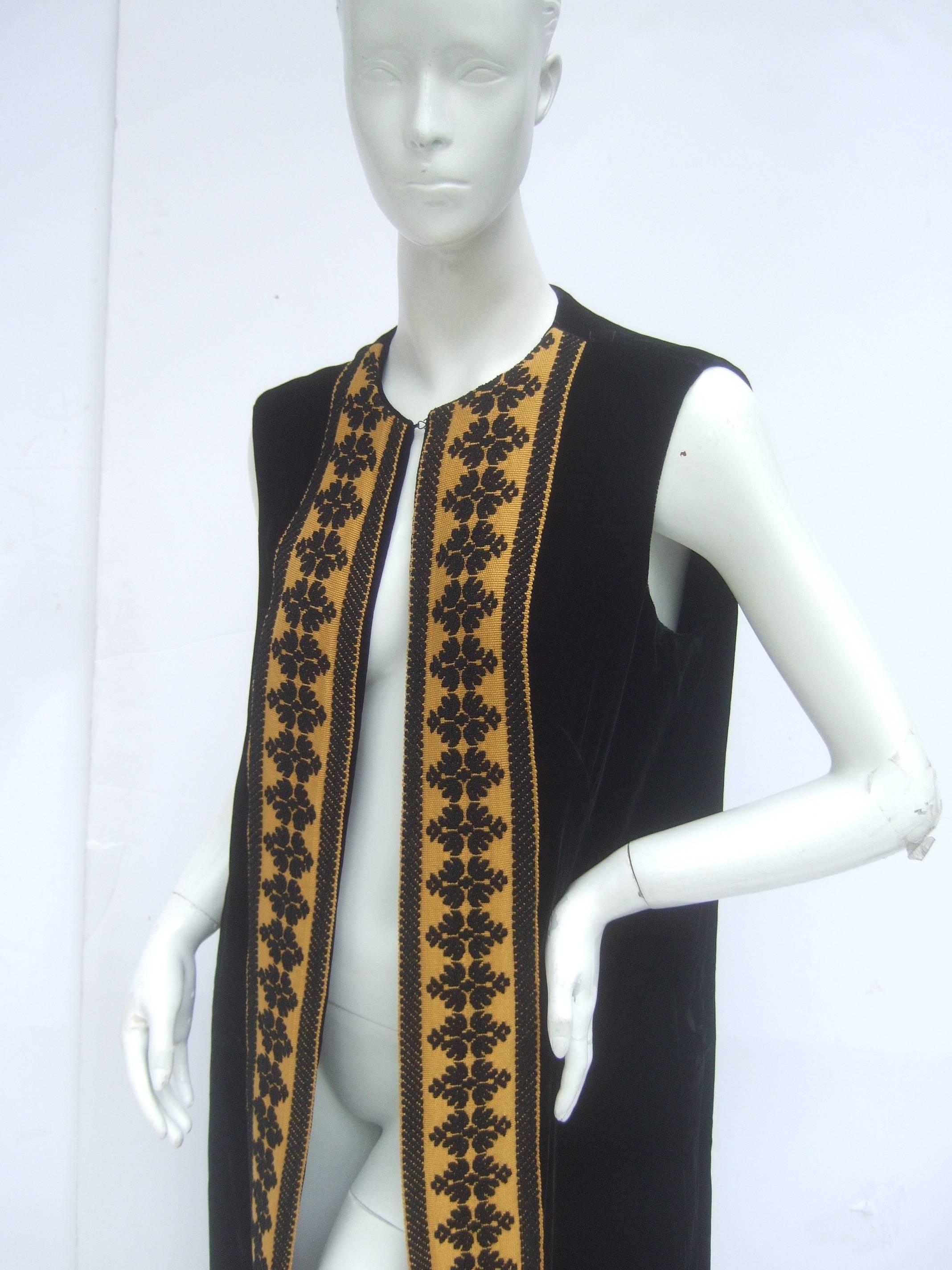 Dramatic Long Sweeping Black Silk Velvet Maxi Duster Vest c 1970s at ...