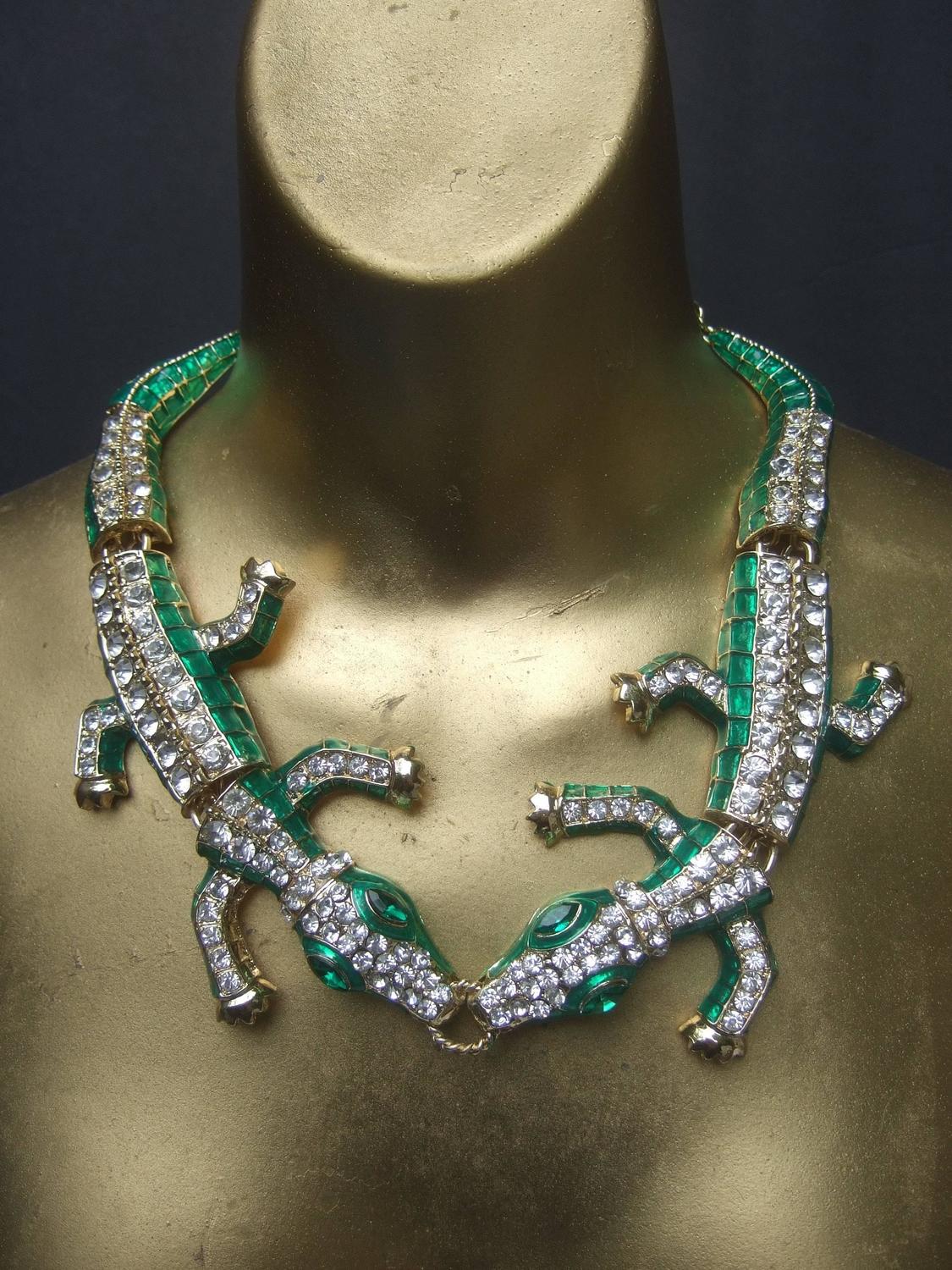 Exotic Green Crystal Articulated Enamel Alligator Necklace at 1stdibs