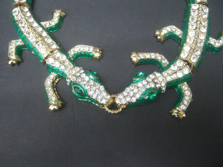 Exotic Green Crystal Articulated Enamel Alligator Necklace at 1stDibs ...