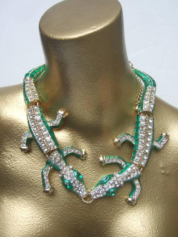 Exotic Green Crystal Articulated Enamel Alligator Necklace at 1stDibs ...