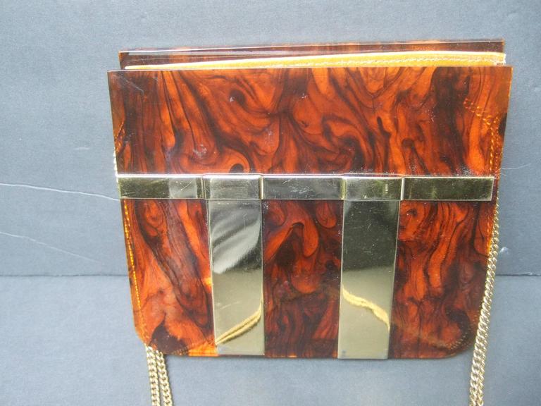Sleek Tortoise Shell Lucite Gilt Trim Diminutive Handbag c 1970 at 1stDibs