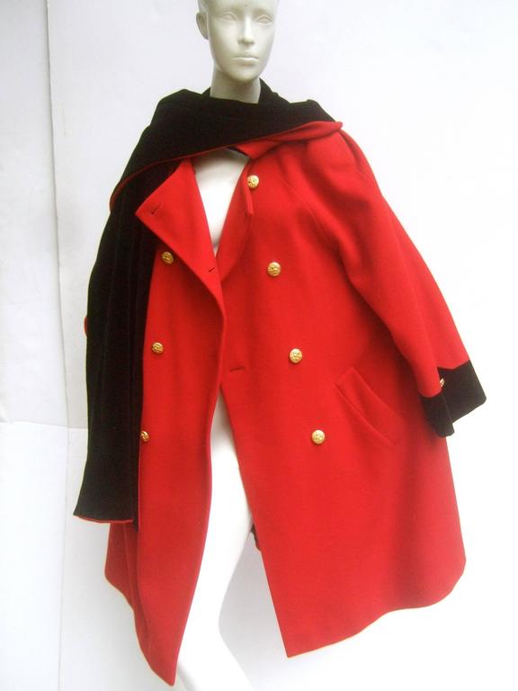 Escada Cherry Red Wool Black Velvet Trim Coat c 1990 at 1stDibs