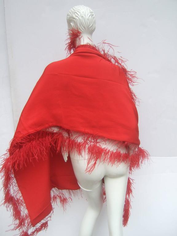 Neiman Marcus Dramatic Scarlet Feather Trim Silk Wrap at 1stDibs