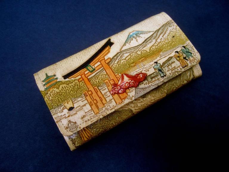 Exotic Japanese Tooled Leather Clutch / Wallet ca 1960 at 1stDibs