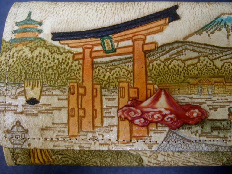 Exotic Japanese Tooled Leather Clutch / Wallet ca 1960 at 1stDibs