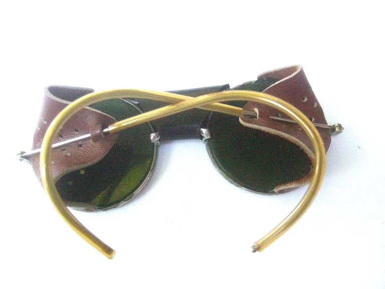 1940s Glass Lens Leather Trim Unisex Aviator Sunglasses at 1stDibs ...