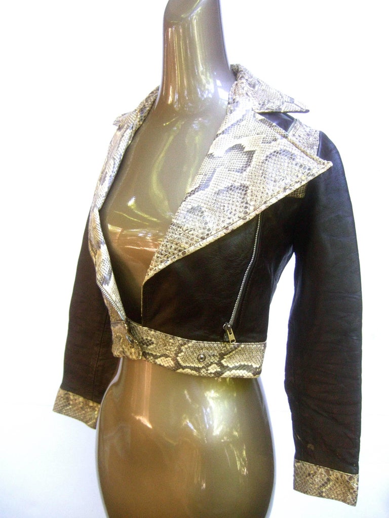 Ossie Clark Couture Brown Leather and Snakeskin Suit. Unlabelled. Late ...