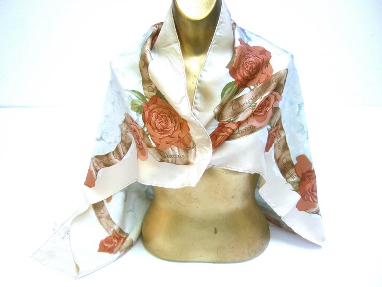 Christian Dior Italian Silk Rose Print Scarf 34 x 33 at 1stDibs