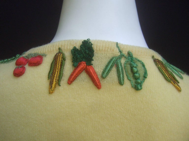 Whimsical Buttercup Yellow Cashmere Vegetable Theme Cardigan by Dalton ...