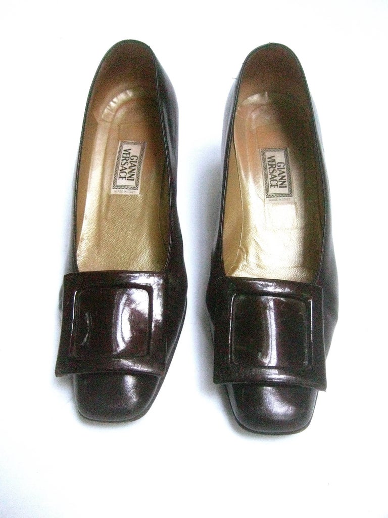 Versace Chocolate Brown Leather Pumps in Versace Box Size 39 c 1990 For ...