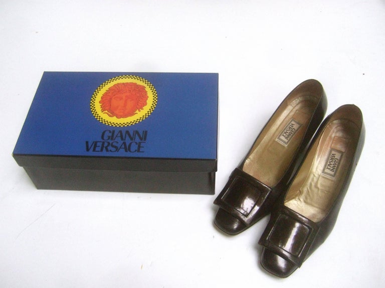 Versace Chocolate Brown Leather Pumps in Versace Box Size 39 c 1990 For ...