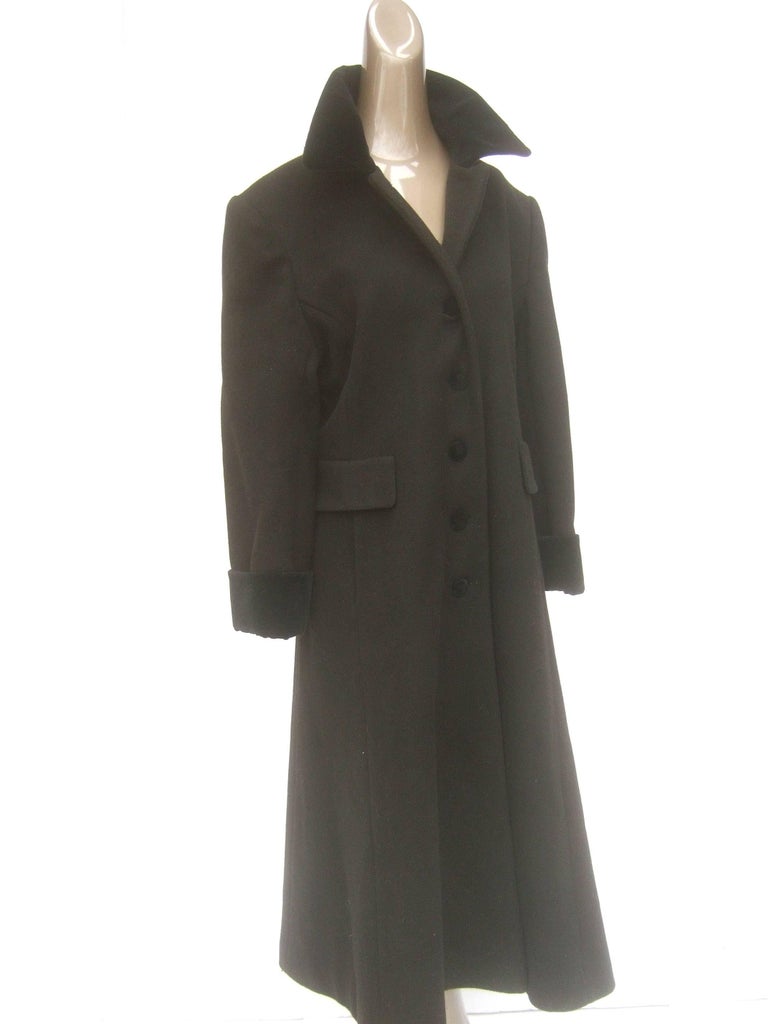 Halston H Black Wool Velvet Trim Coat, circa 1990s For Sale at 1stDibs