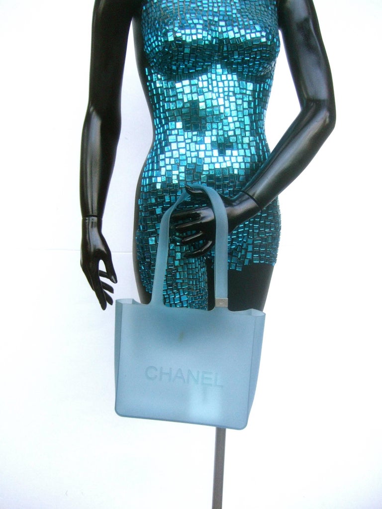 Chanel Pale Blue Rubber Tote Style Handbag at 1stDibs | chanel rubber ...