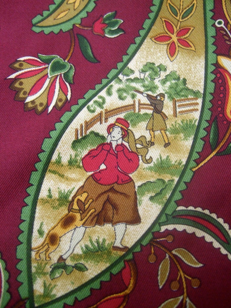 Salvatore Ferragamo Silk and Cashmere Oblong Hunt Scene Scarf 67 x 12 ...